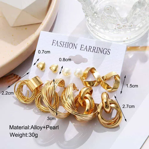 6 Pairs Geometric Metallic Design Earrings Set - Only 99 Shop BD